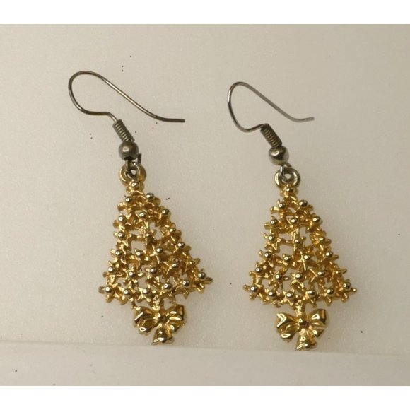 Jewelry | Vintage Golden Filigree Christmas Tree Earrings For Pierced ...